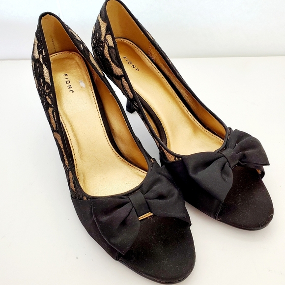 FIONI Clothing | Shoes | Fioni Womens Black Satin Lace Peep Toe Pumps ...